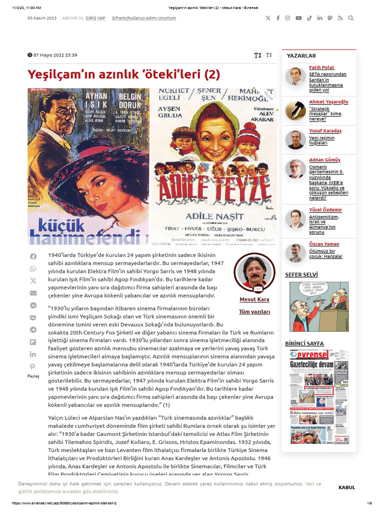 Yeşilçam'in Azınlık Öteki'Leri (2) - Mesut Kara - Evrensel | PDF