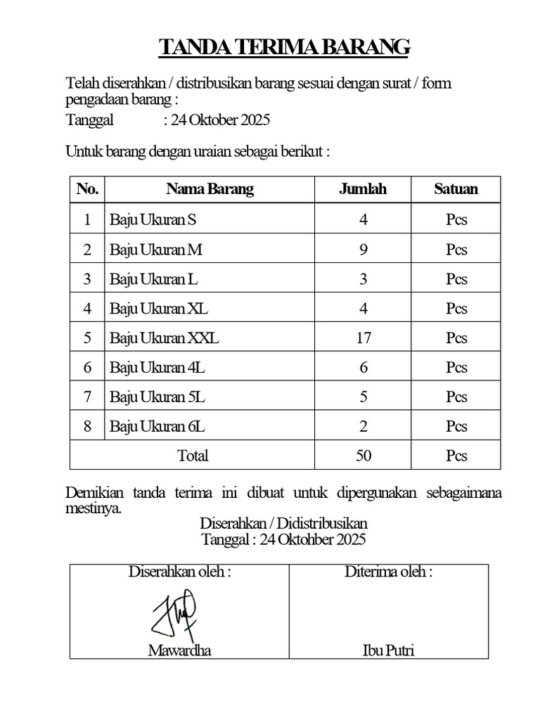 Tanda Terima Barang | PDF
