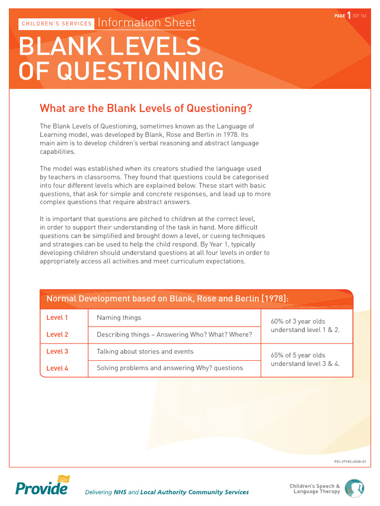 Blank Levels of Questioning Information Sheet | PDF | Curriculum | Question