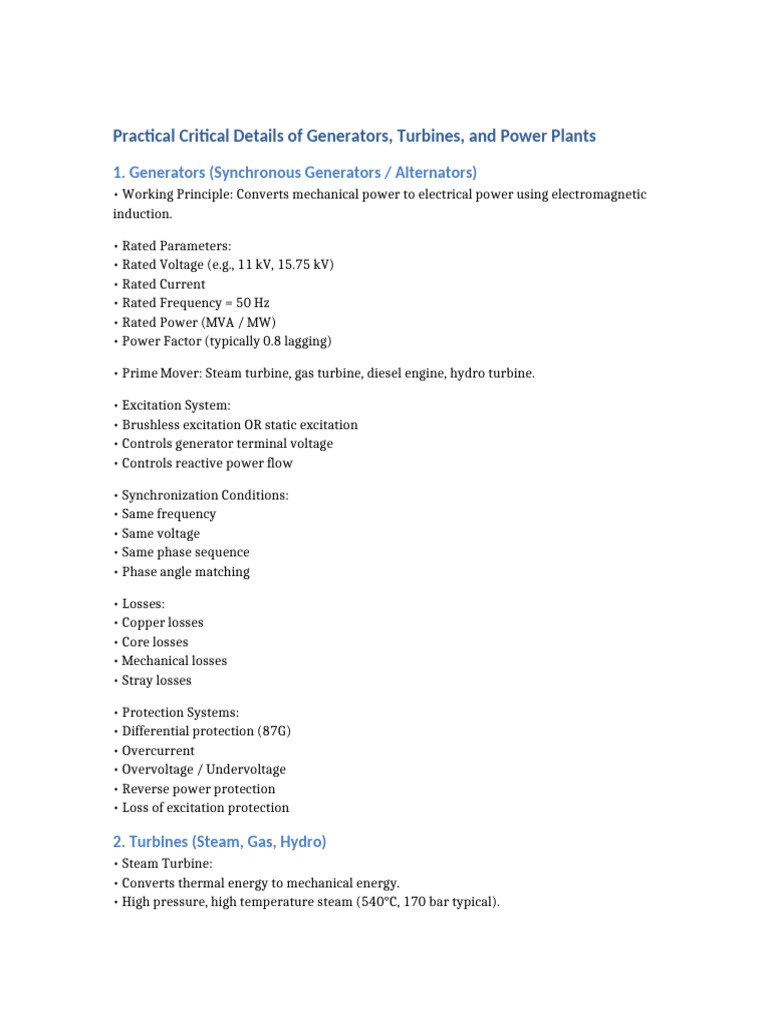 Power Generator Turbine PowerPlant Details | PDF