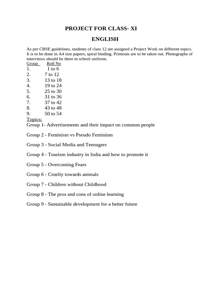 Class XI English Project Guidelines | PDF