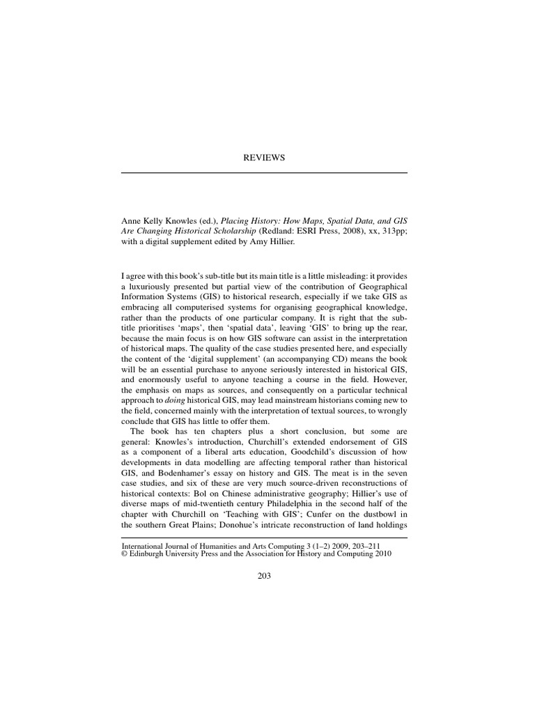 2010 Anne Kelly Knowles (Ed ) Placing History How Maps Spatial Data and ...