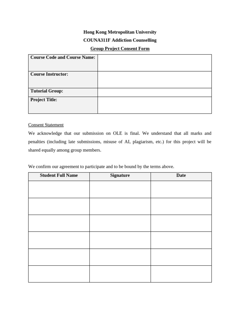 COUNA311F Group Project Consent Form | PDF