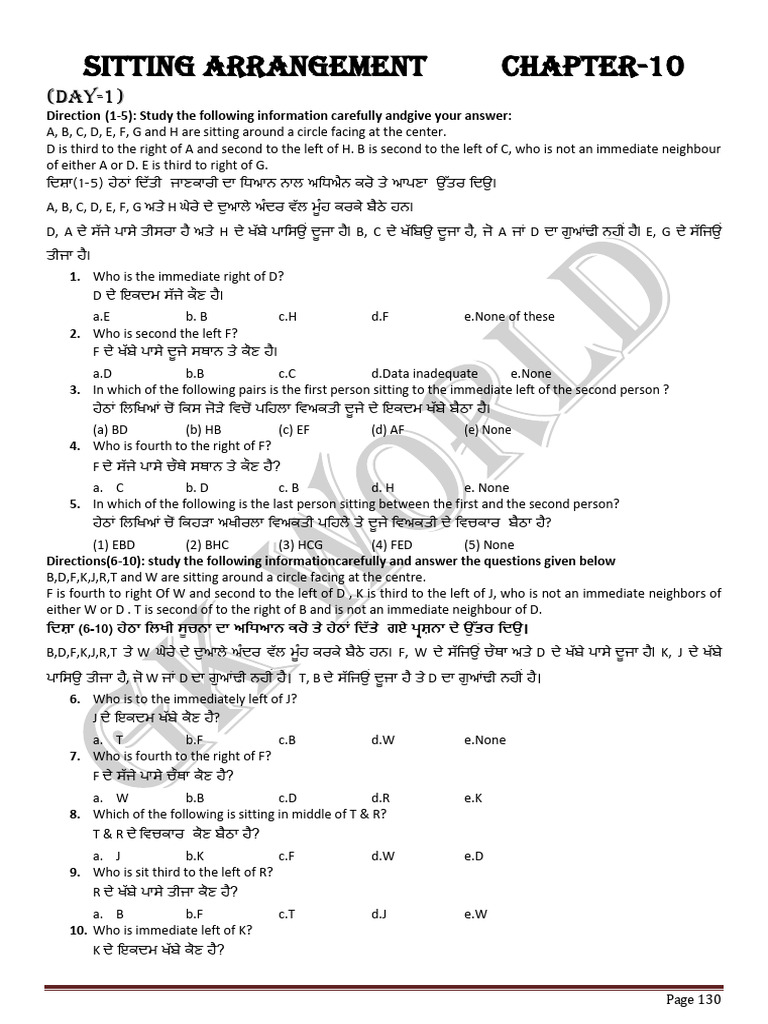 Sitting Arrangement | PDF