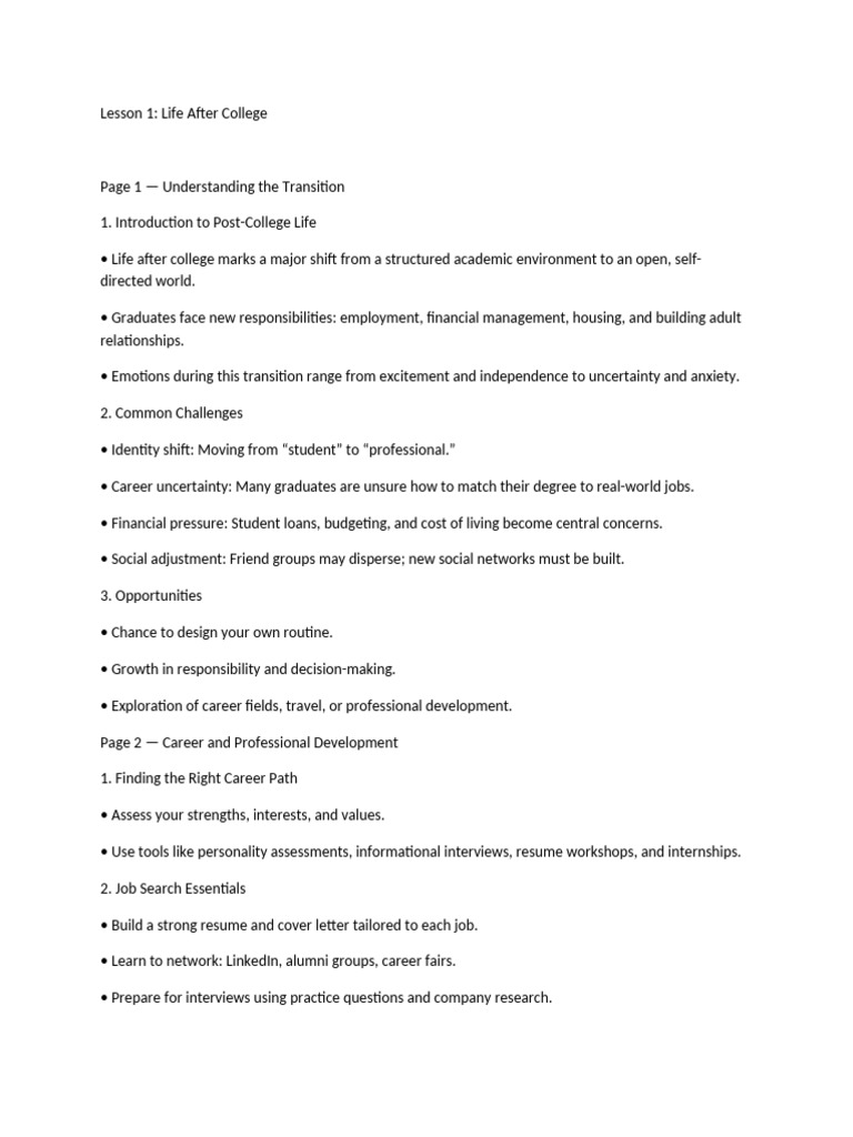 Life After College Teaching Lesson | PDF | Cost Of Living | Mental Health
