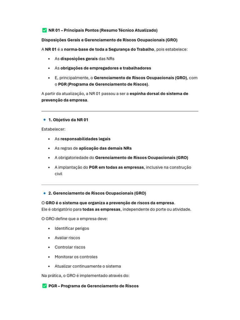 NR 01 - Principais Pontos (Resumo Técnico Atualizado) | PDF | Segurança ...