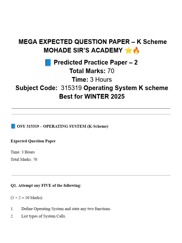 Operating System K Scheme Paper Expected | PDF | Operating System ...