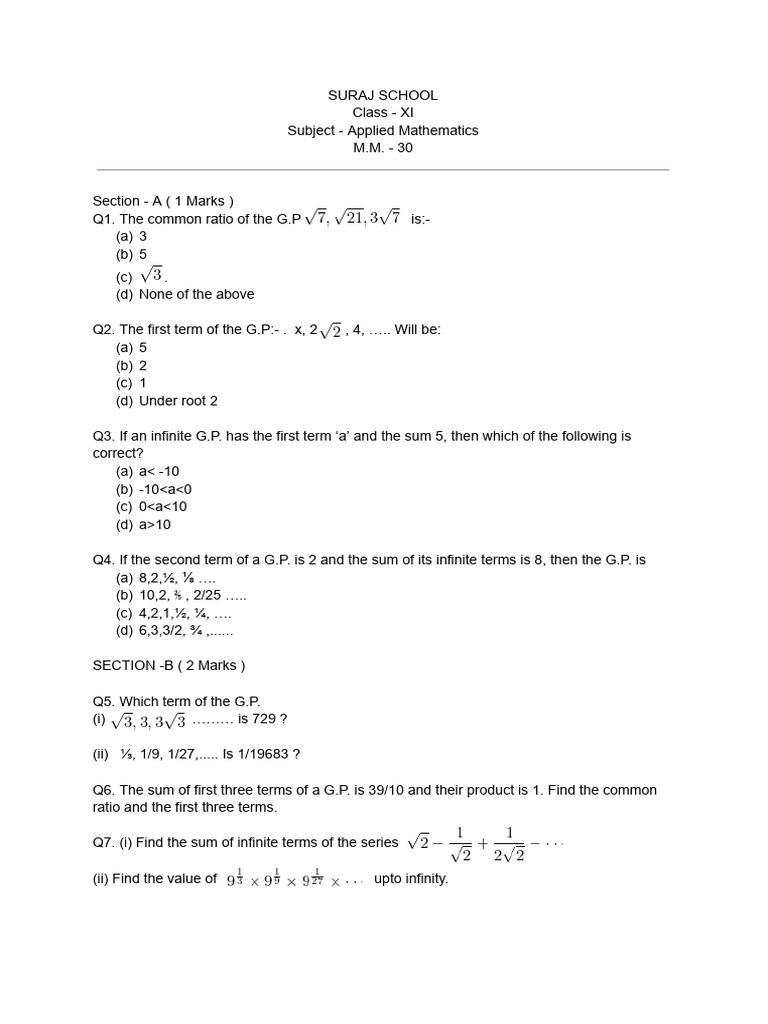 Class 11 Applied Mathematics | PDF