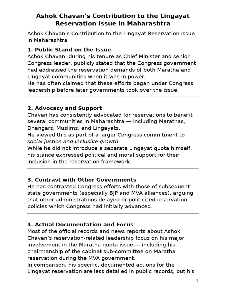 Ashok Chavan’s Contribution to the Lingayat Reservation Issue in ...