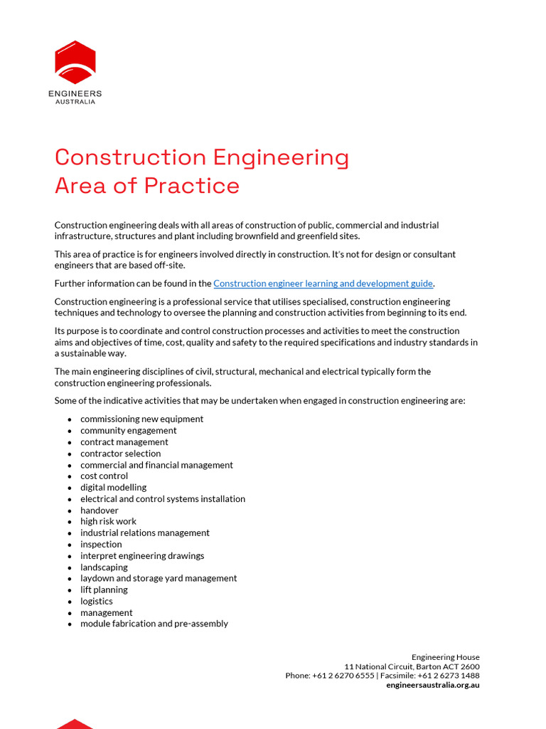 Engineers Australia - Construction Engineering Area of Practice | PDF ...