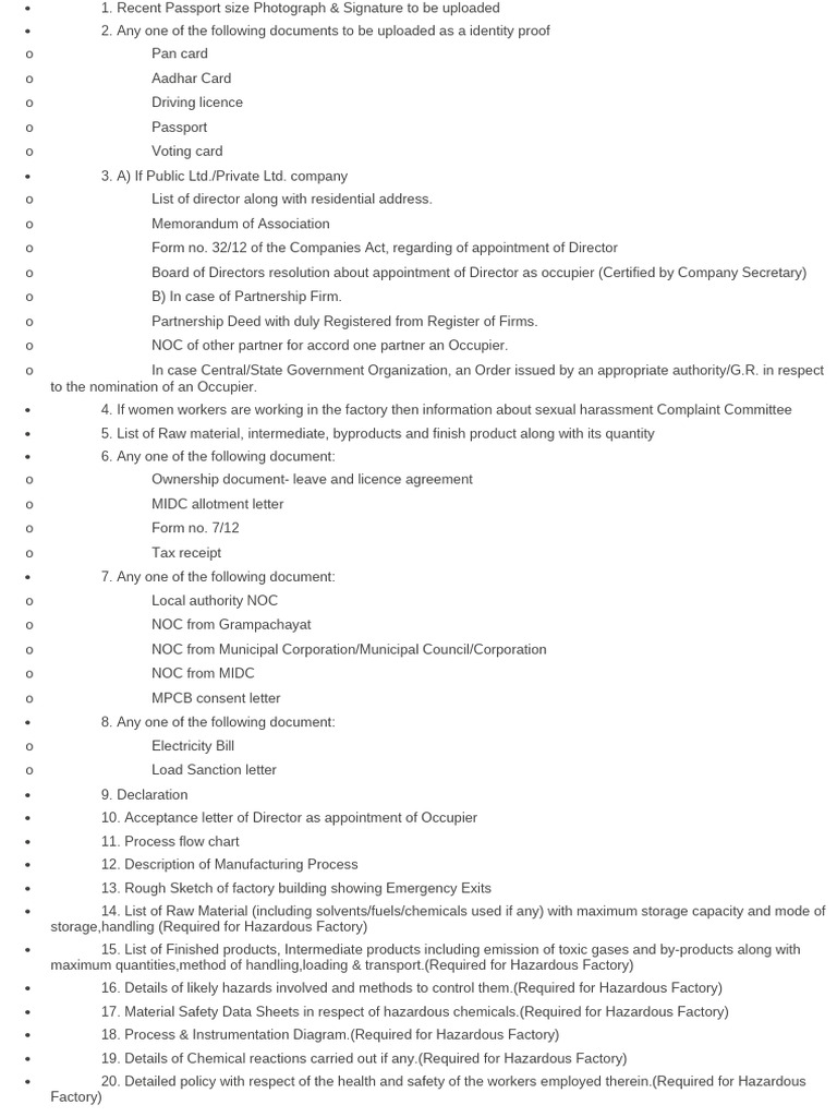 Required Documents for Factory Licensing | PDF