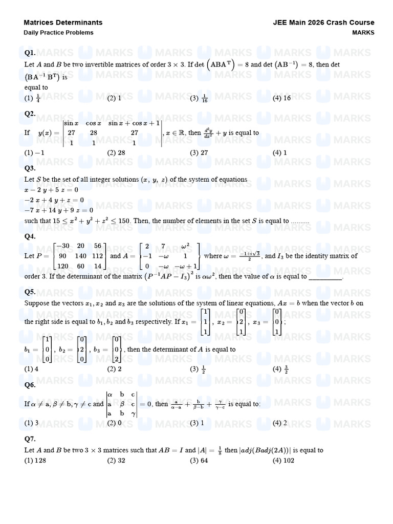 Daily Practice Problems | PDF | Matrix (Mathematics) | Mathematical ...