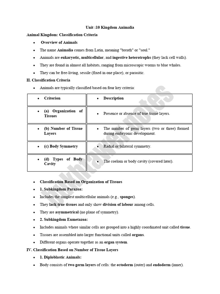 Kingdom Animalia Notes Full CH | PDF | Amphibian | Mammals