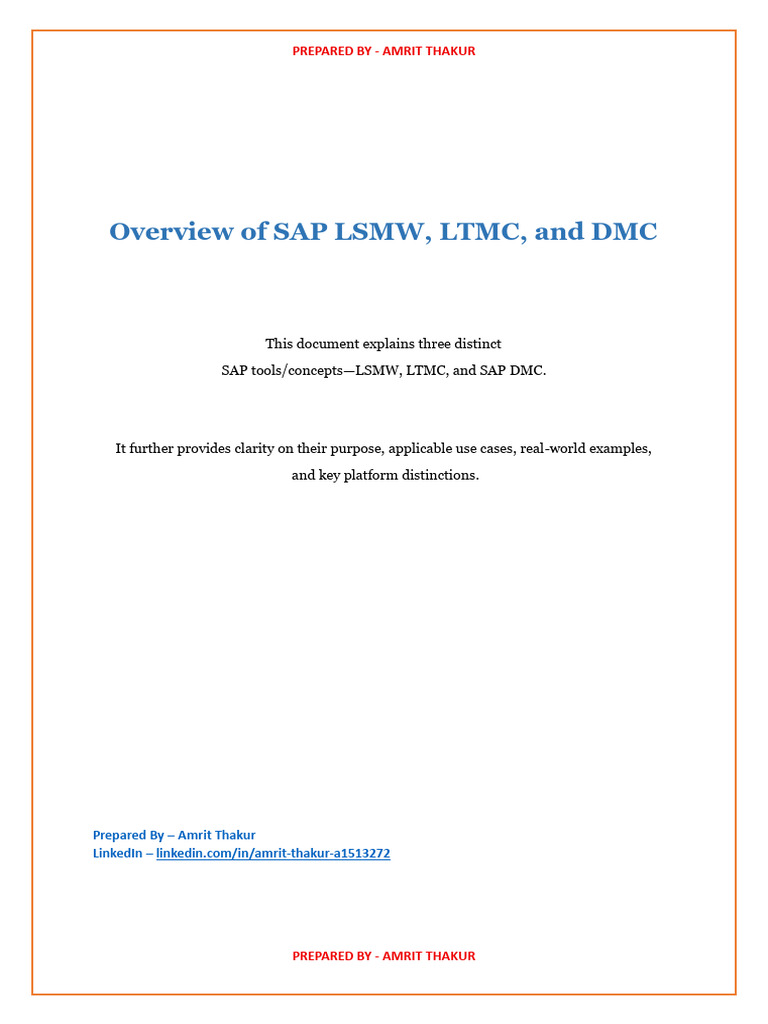 SAP LSMW, LTMC, and DMC Overview | PDF | Internet Of Things | Cloud ...