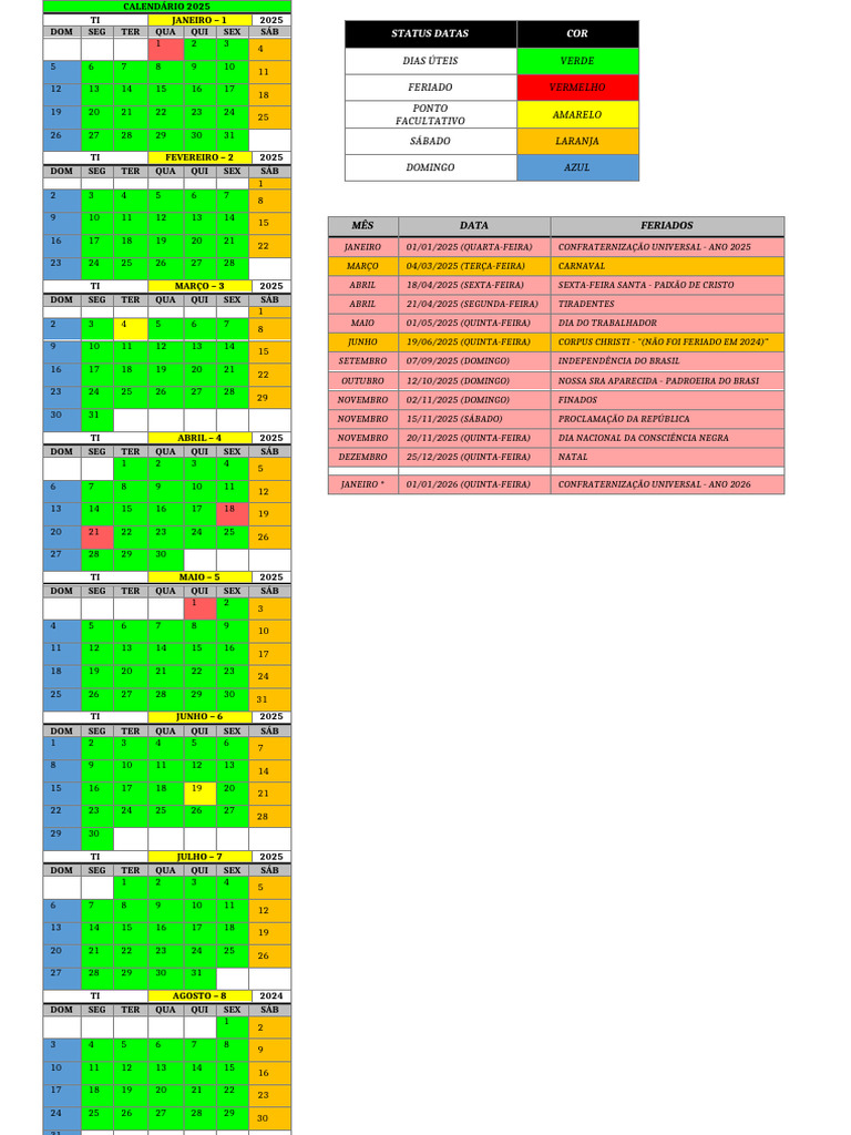 Calendário 2025: Feriados e Datas Importantes | PDF