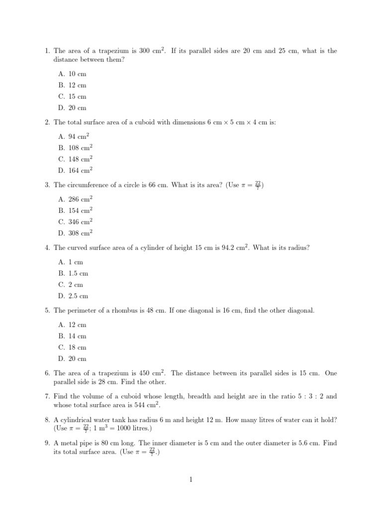 Mensuration Revision | PDF