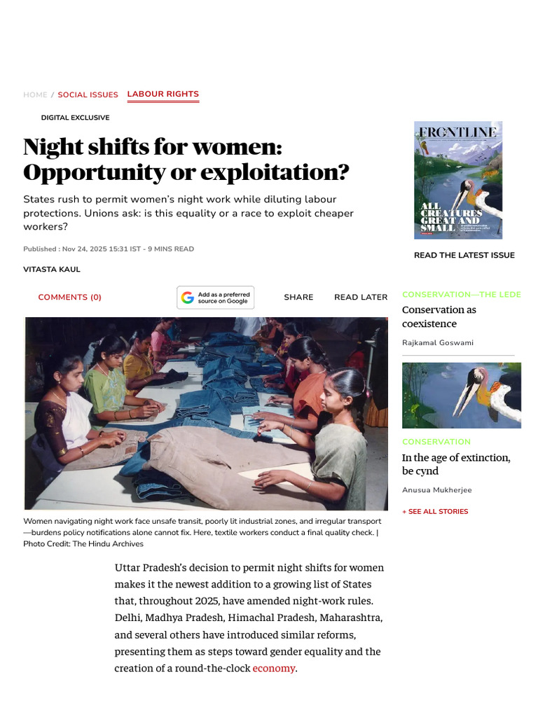 Are Night Shifts Safe for Women Labour Experts Raise Alarm - Frontline ...