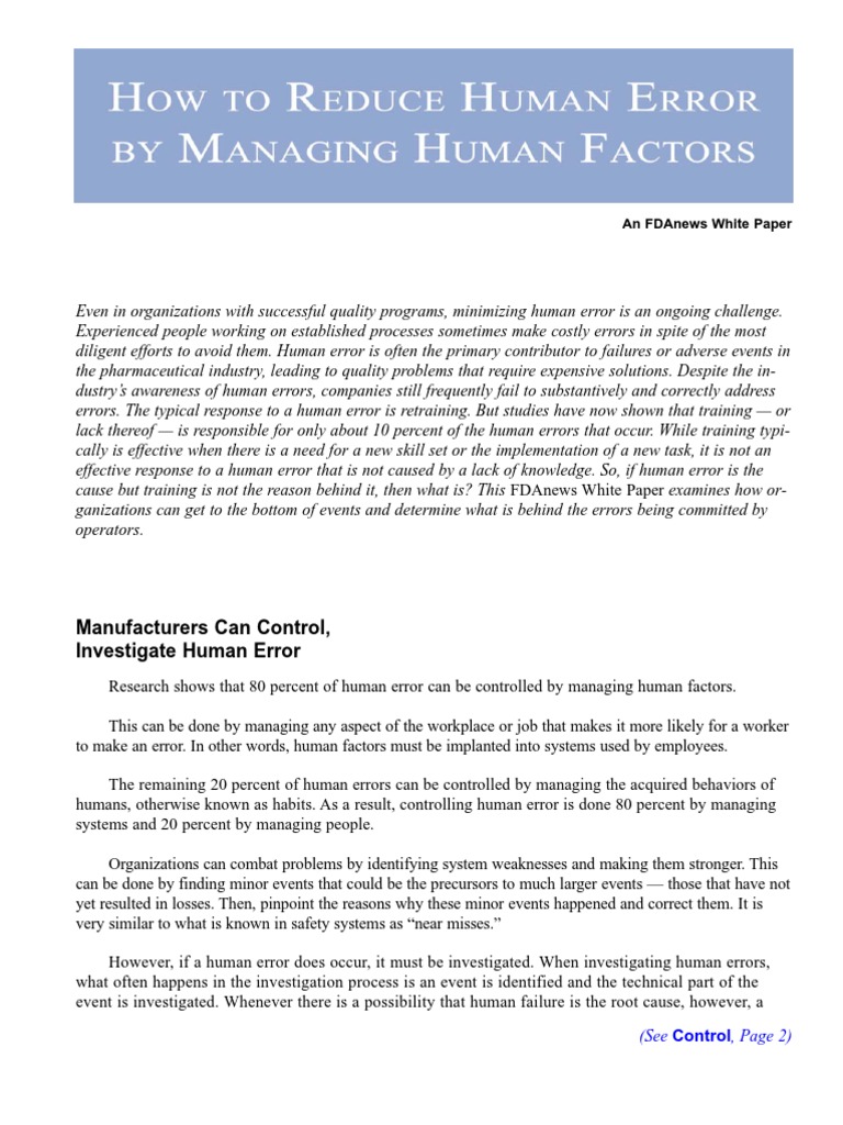 How To Reduce Human Error by Managing Human Factors-White-Paper | PDF ...
