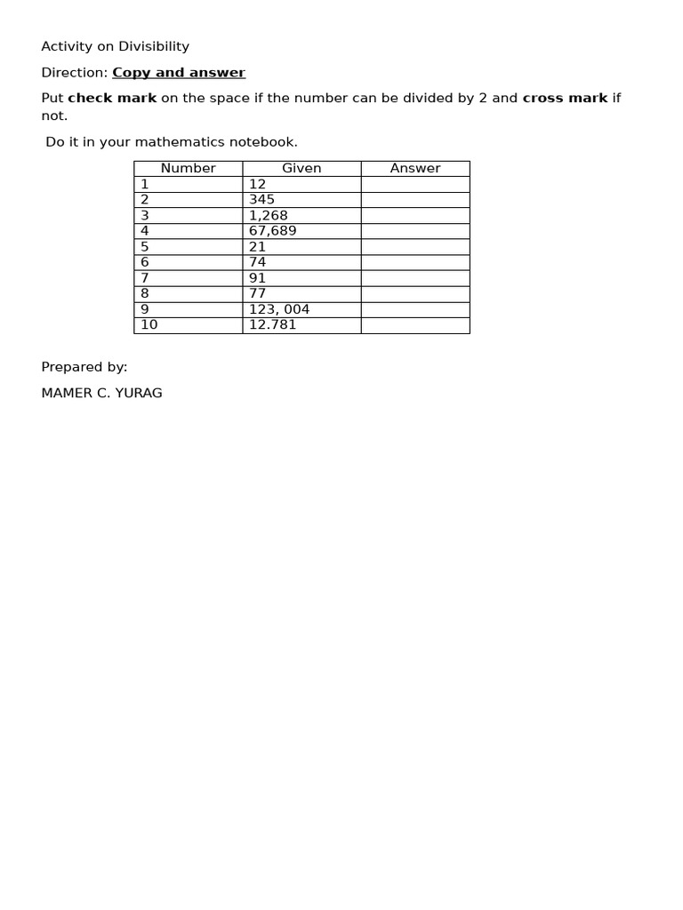 Divisibility Activities | PDF