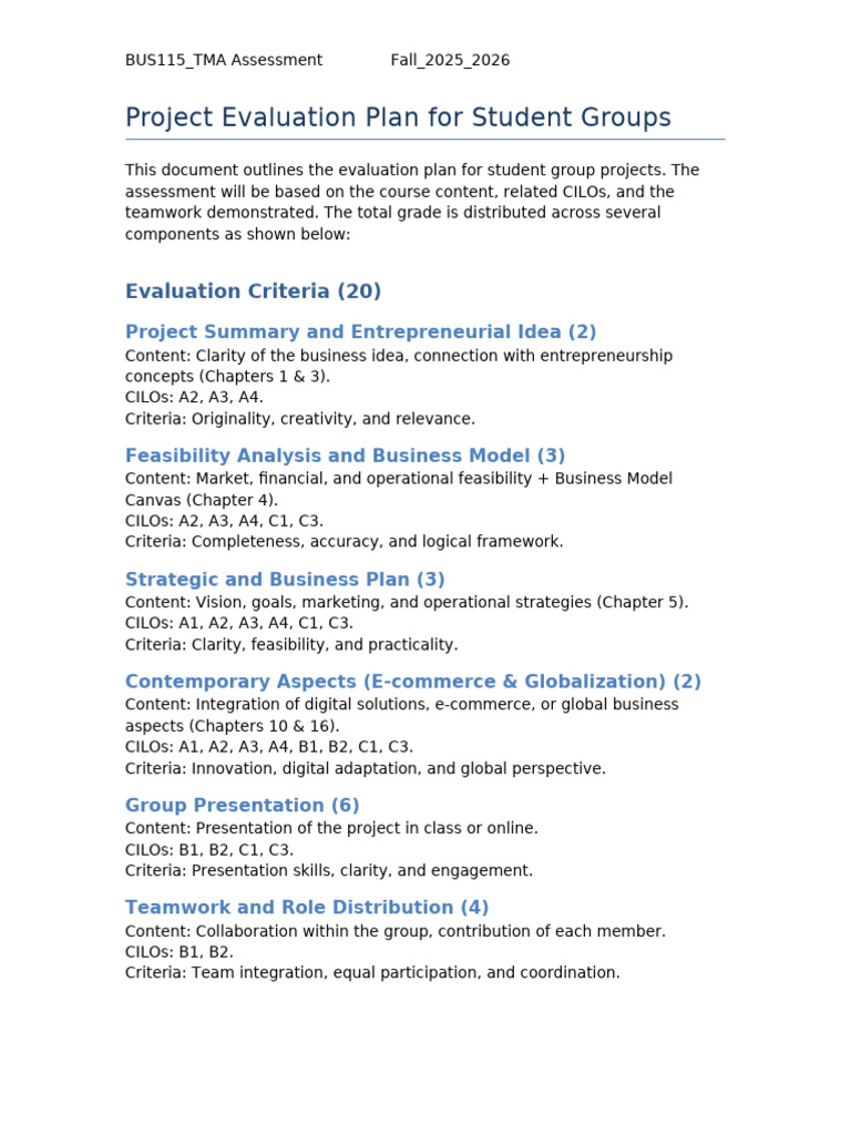 Project Evaluation Plan | PDF