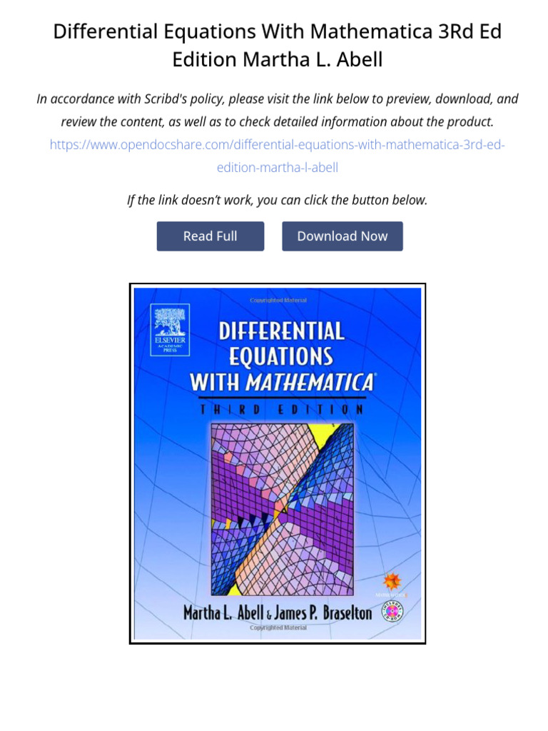 Differential Equations with Mathematica 3rd ed Edition Martha L. Abell ...