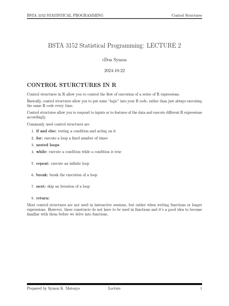 Lecture 2 Control Structures | PDF | Control Flow | Software Development