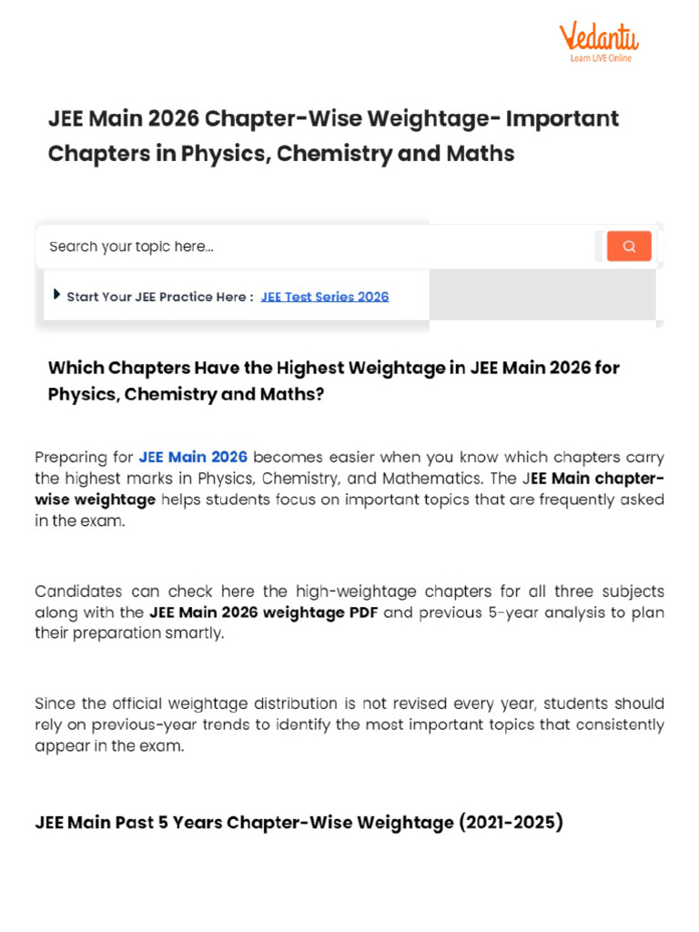 JEE Main 2026 Chapter-Wise Weightage - Important Chapters in Physics ...