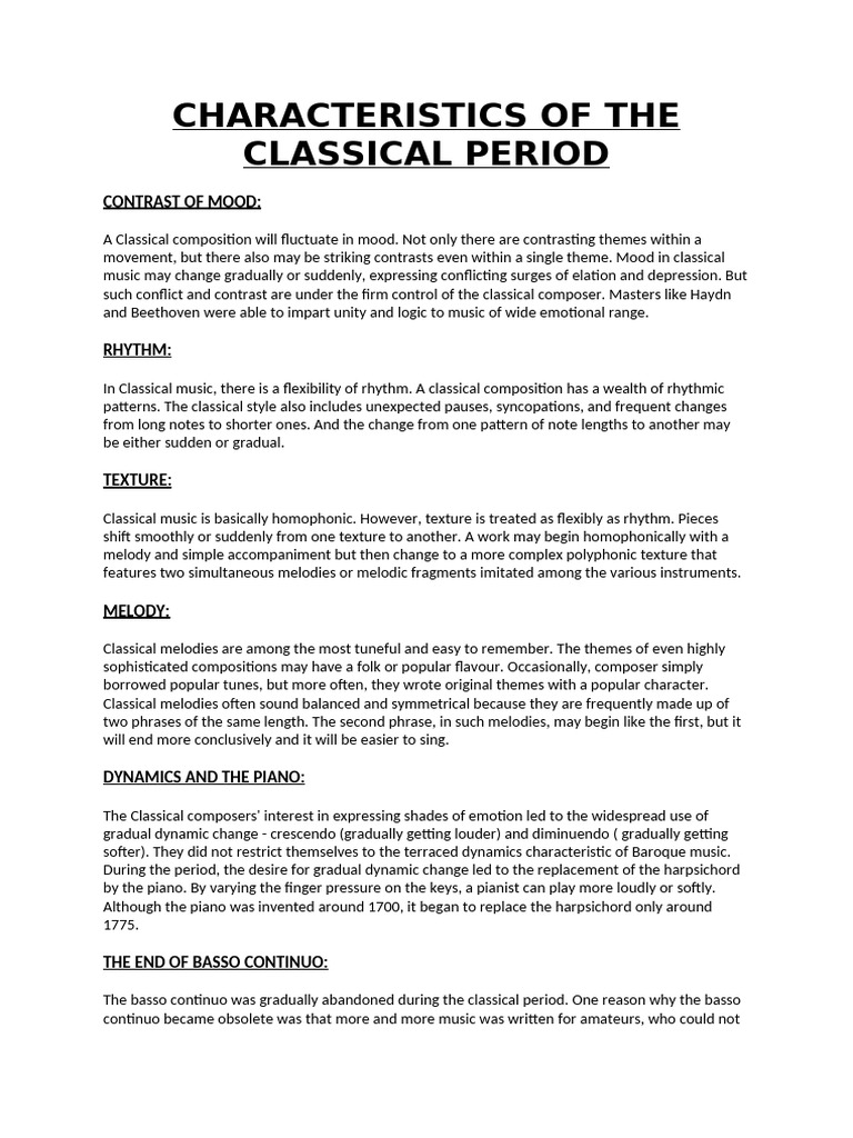 Key Features of Classical Music | PDF | Classical Period (Music ...
