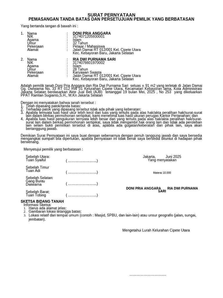 Surat Pernyataan Doni | PDF