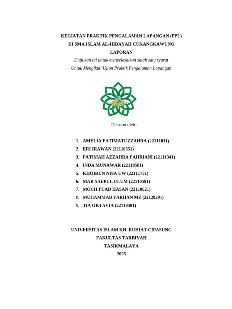 Laporan PPL di SMA Islam Al-Hidayah | PDF