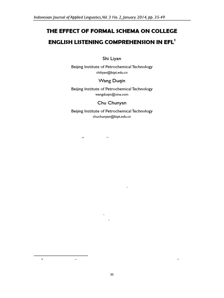 The Effect of Formal Schema On College English Lis | PDF | Schema ...
