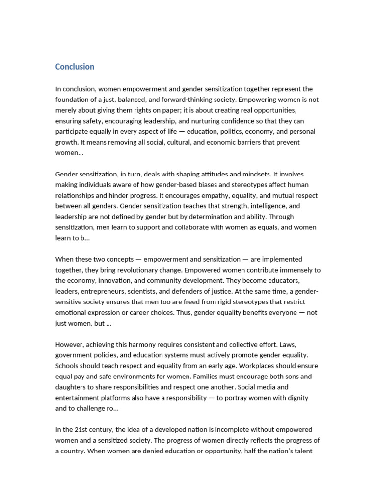 Women Empowerment and Gender Sensitization Conclusion | PDF | Gender ...