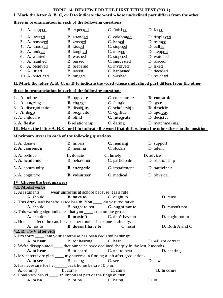 First Term Test Review: Pronunciation & Grammar | PDF | Happiness