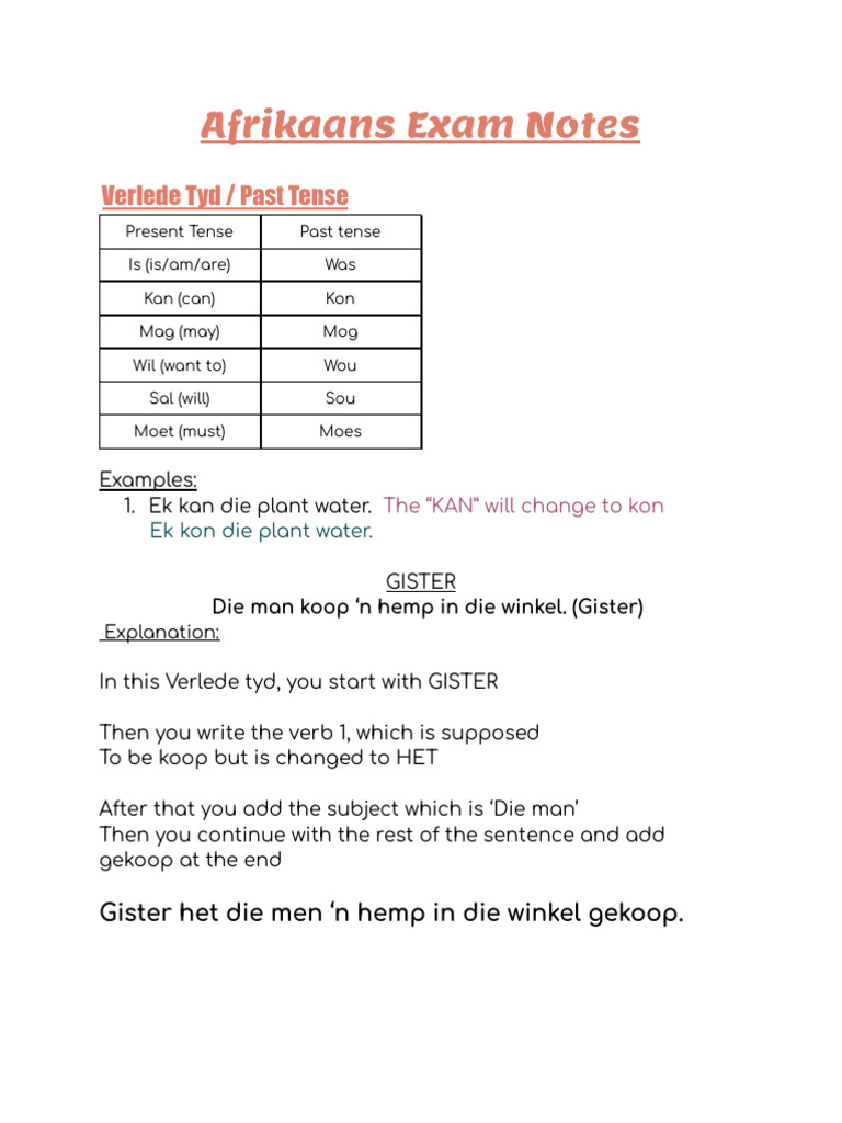 Afrikaans Exam Notes | PDF
