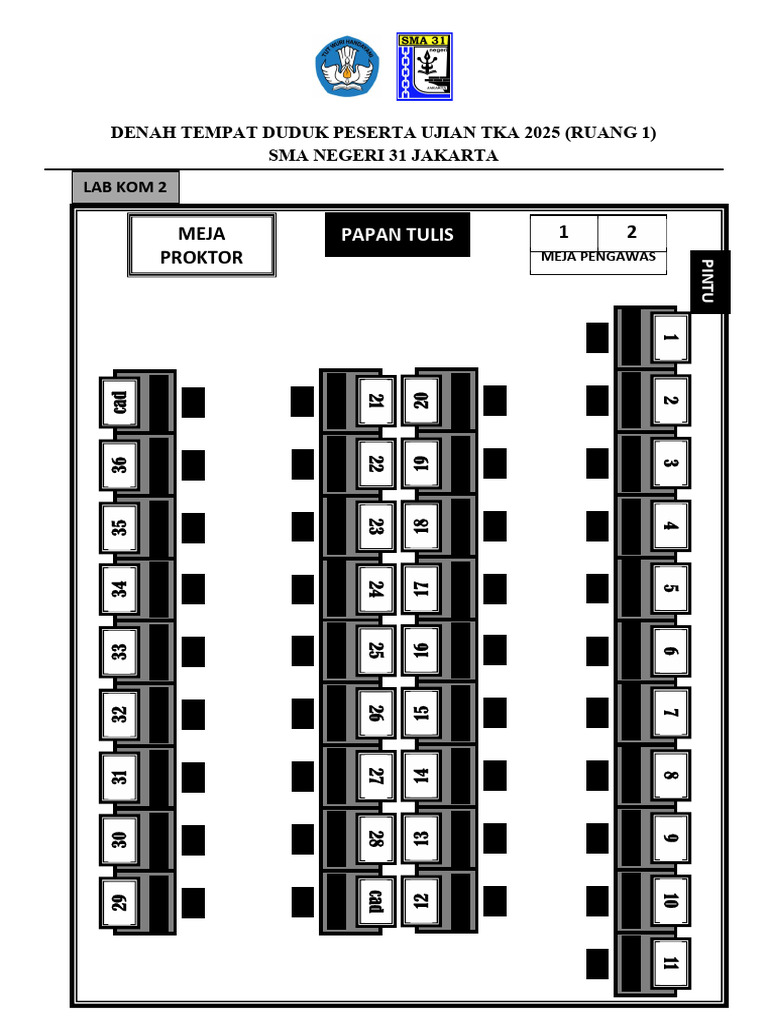 Denah Tempat Duduk Ujian TKA 2025 | PDF