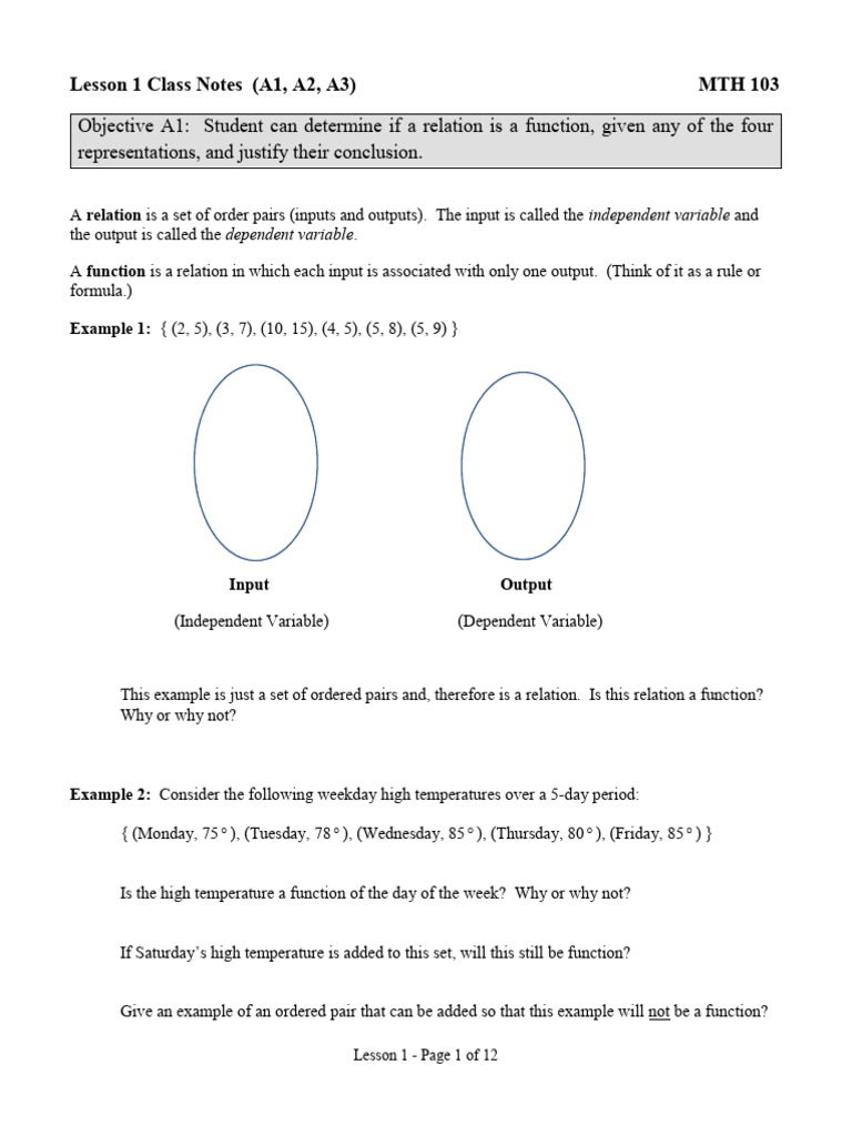 Understanding Functions and Relations in MTH 103 | PDF | Function ...