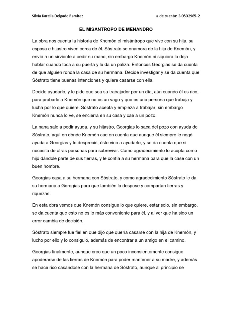 El Misantropo de Menandro | PDF