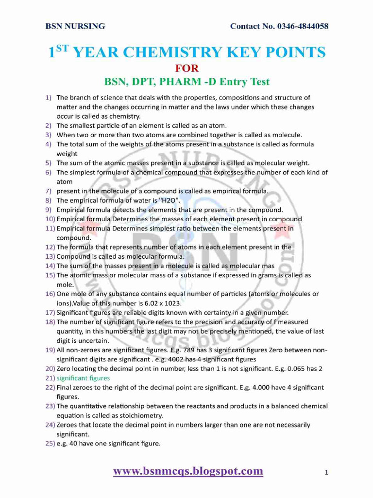 Chemistry 11 Key Point Pic | PDF