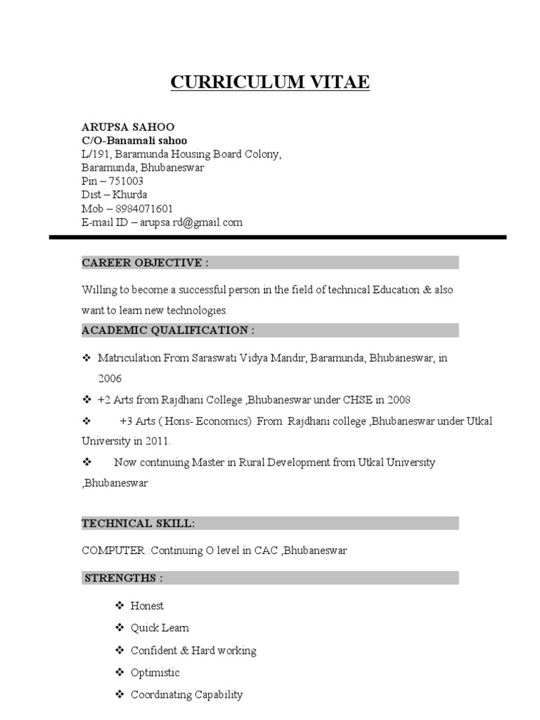 Anupsa Sahoo's CV Summary | PDF