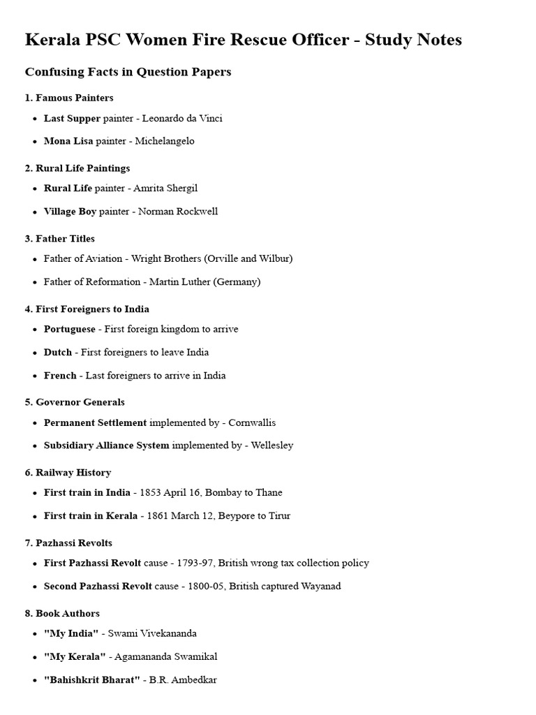 Kerala PSC Women Fire Officer Study Guide | PDF | Metals | Cell (Biology)