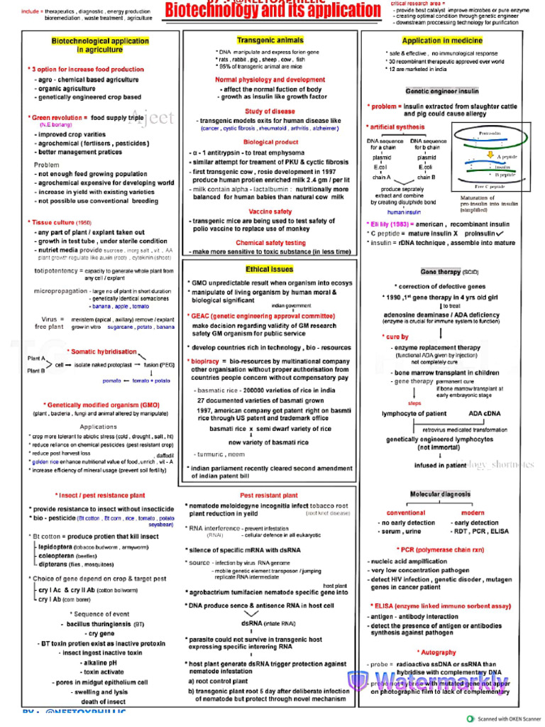 Biotechnology and It's Application Short Notes by @Neetoxphillic | PDF