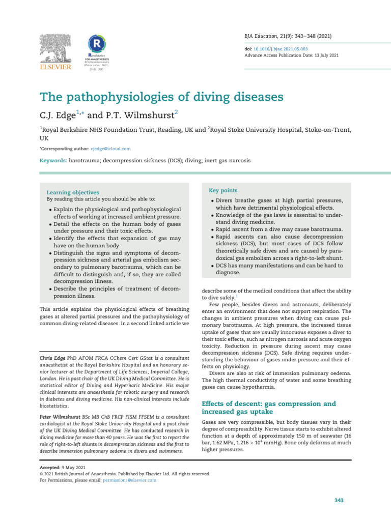 Diving Diseases: Pathophysiology Explained | PDF | Underwater Diving ...
