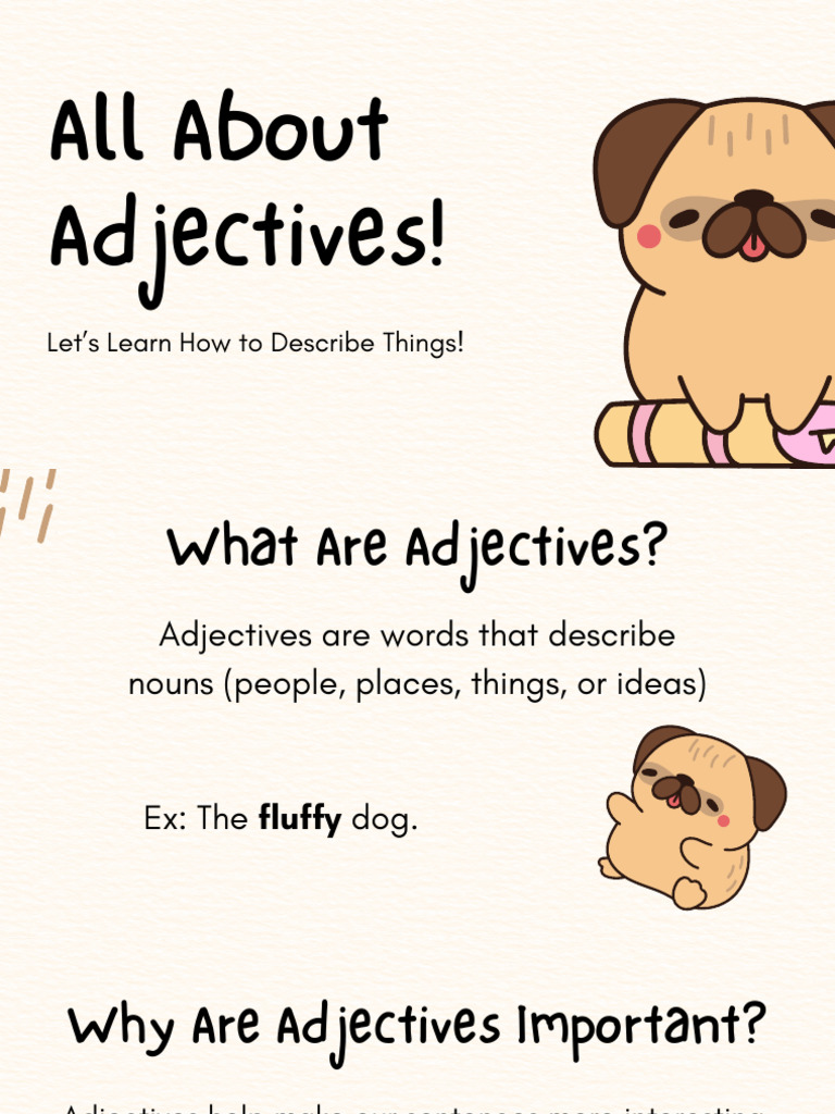 Adjectives Presentation in Yellow and Brown Cute Style | PDF