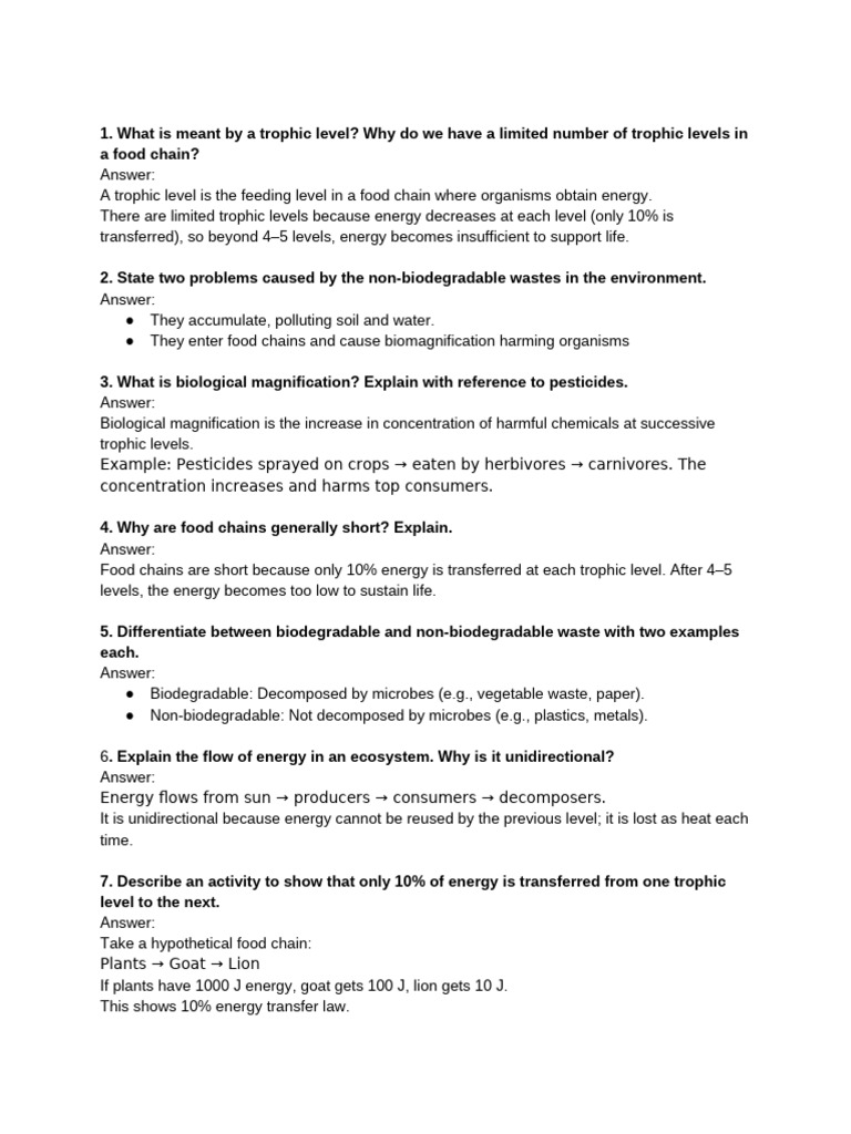 Ch-Our Environment Class 10 Model Answer | PDF | Food Web | Ecosystem