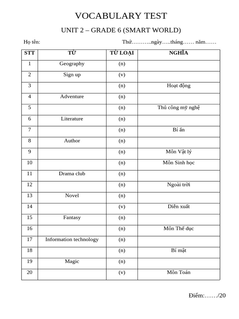 Vocabulary Test u2- e6-Smart | PDF