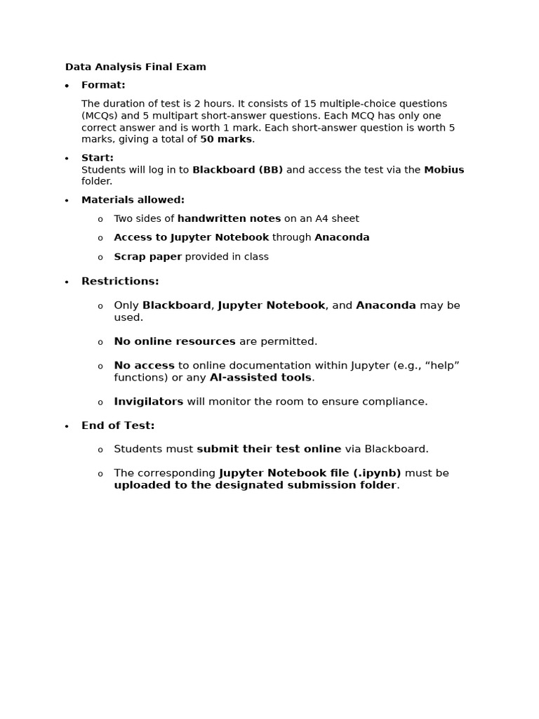 Data Analysis Exam Guidelines and Rules | PDF