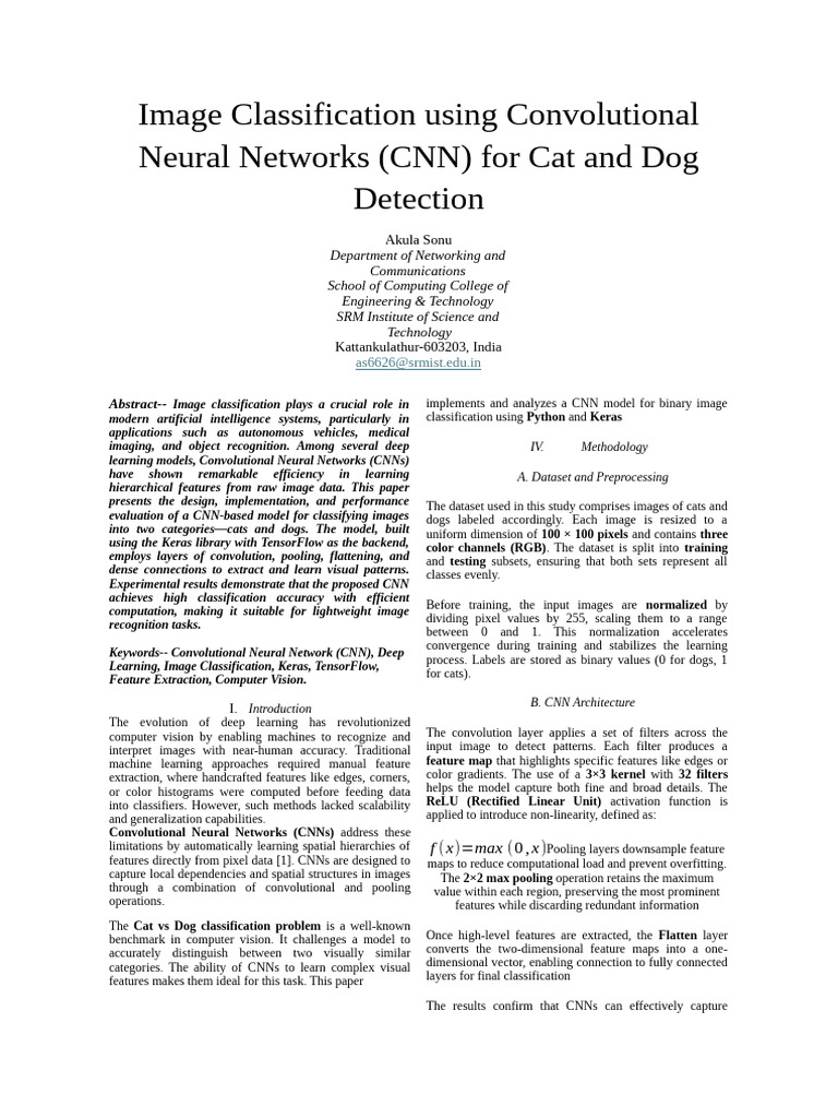 CNN for Cat and Dog Image Classification | PDF | Algorithms | Computing