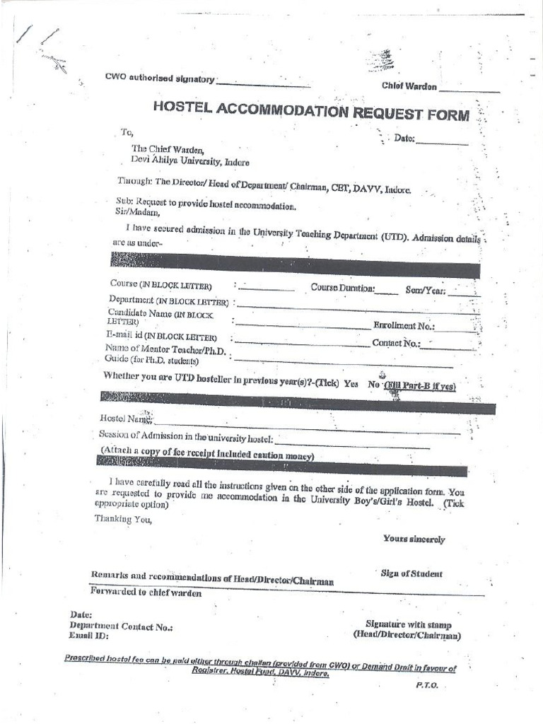 Hostel Accommodation Request Form | PDF