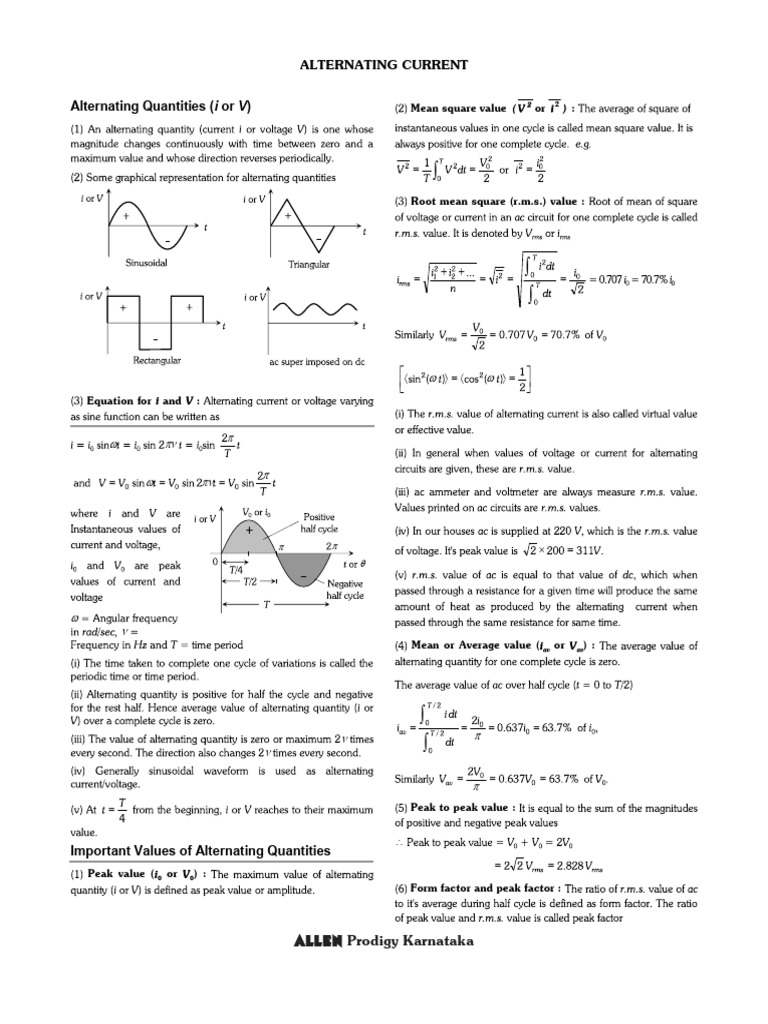 Alternating Current | PDF | Electrical Circuits | Electricity