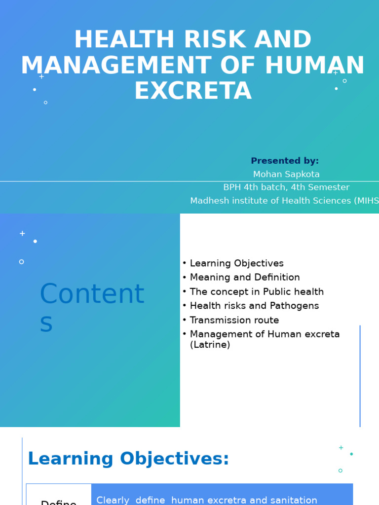 Human Excreta: Health Risks & Management | PDF | Sanitation | Hygiene